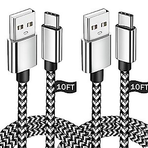 USB C Cable 10FT 2Pack Type C Phone Charger Cord for Samsung Galaxy A01 A02s A10e A11 A12 A21 A32 A42 A50 A51 A52 S9 S10 S20 FE Note 20 Ultra S21,Moto G Stylus Power G7 G6 Z4,LG Stylo 6 G7 G8 Thinq