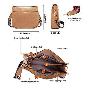 AUYOCO Vegan Leather Crossbody Bags for Women, Crossbody Purse with 2 Guitar Straps Zipped Pockets Handbag Shoulder Bag