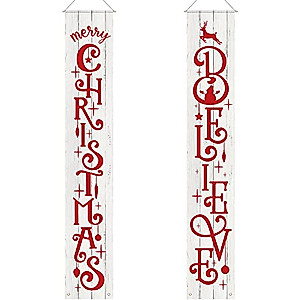 Tatuo 2 Pieces Christmas Porch Signs Merry Christmas Hanging Banners Christmas Wall Banners for Holiday Home Indoor Outdoor Porch Wall Christmas Decoration (White)