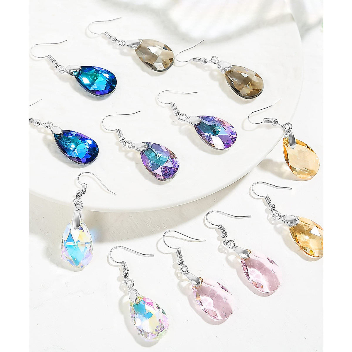 Akeoqi 6 Pairs Leverback Dangle Earrings Set Multi-color Tear Drop Cubic Zirconia Dangle Earrings For Women