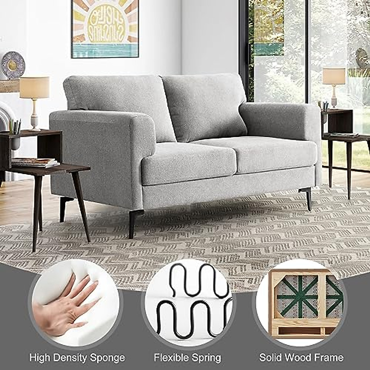 SENYUN 57" Sofa, Comfy Loveseat with Extra Deep Seats, Linen Fabric Upholstered Modern 2-Seats Sofa Couches for Living Room, Bedroom, Small Space