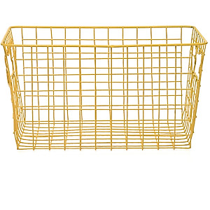 Red Co. 13” x 9.5” Rectangular Metal Wire Dog Toy Storage Basket with Handles, Yellow