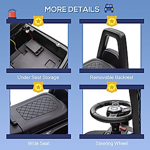 Aosom Kids Push Ride On Car with Working PA System and Horn, Police Truck Style Foot-to-Floor Sliding Car for Boys and Girls with Under-Seat Storage, for 18 Months to 5 Years Old, Black