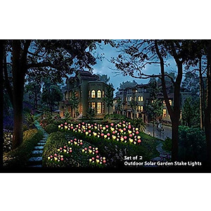 Joyathome Flower Solar Stake Lights Outdoor,2 Pack Solar Powered Metal Stake with Yellow Glass Lily Flower Decorative Lights, Waterproof Warm White LED Garden Lights for Backyard,Lawn