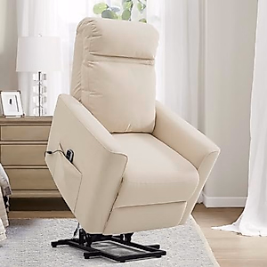 Wichvens Power Lift Recliner Chair with Massage,Multi-Angle Adjustment Seat,Mattevelvet Fabric Reclining Single Sofa with Side Pocket& Remote Control for Living Room,Bedroom,Office(Beige)