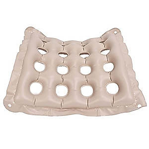 Inflatable Seat Cushion, PVC 16 Holes Inflatable Chair Cushion Anti Decubitus Ergonomic Chair Cushion Coccyx Sciatica Chair Pad Ideal for Long Sitting with Pump Beige