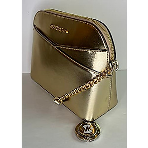 Michael Kors MICHAEL Michael Kors Jet Set Travel MD Dome XCross Crossbody bundled with SM TZ Coinpouch Purse Hook (Pale Gold/Signature Pale Gold)
