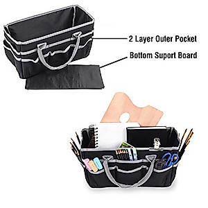 Jjring Craft and Art Organizer Tote Bag - 600D Silver Nylon Fabric Art Caddy with Pockets - for Art, Craft, Sewing, Medical, and Office Supplies Storage