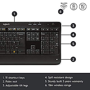 Logitech MK520 Wireless Keyboard and Mouse Combo — Keyboard and Mouse, Long Battery Life, Secure 2.4GHz Connectivity (Renewed)