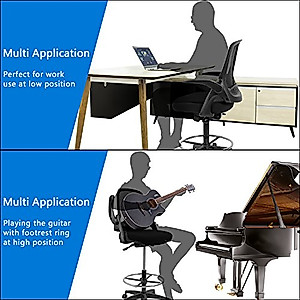 Devoko Drafting Chair Tall Office Chair with Flip-up Armrests Executive Computer Standing Desk Chair with Lockable Wheels and Adjustable Footrest Ring (Black)