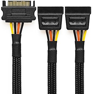CRJ 15-Pin SATA Power Y Splitter Cable - 12-inch (30cm), Black Sleeved - 2 Way ATX 15-Pin SATA Power Splitter for Computer SSDs and HDDs