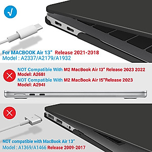 IBENZER Compatible with New MacBook Air 13 inch Case 2022 2021 2020 M1 A2337 A2179 A1932, Plastic Hard Shell Case with Keyboard Cover for Mac Retina Display with Touch ID, Black, MMA-T13BK+1A