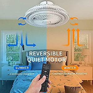 YITAHOME Bladeless Ceiling Fan with Light, 20 Inch Modern Enclosed Chandelier Fan with Dimmable Light, 6 Speeds, DC Motor, Night Light, Wind Cycle, Low Profile Ceiling Fan for Small Space - White