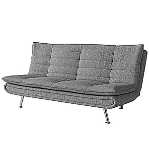 Modern Convertible Futon Sofa Bed, Folding Couch Bed with Metal Legs and Cotton Linen Fabric for Studio Apartment Office, Gray