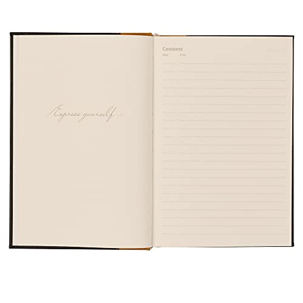 Vintage Leather Journal, Black Hardcover Notebook w/Tan Nubuck Ribbed Spine by Leatherpress, Artisan Blacksmith Design, Lined Pages Heavyweight Paper, Table of Contents w/Numbered Pages