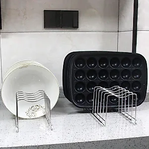 FLSEPAMB Pot Lid Organizer Pan Lid Organizer Kitchen Pot Lid Rack Suitable for Bakeware Dish Plate, Cutting Boards, Pots & Pans, Serving Trays, Reusable Holder (2 Pack)