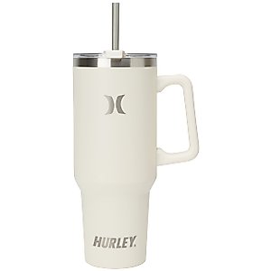 Hurley Tumbler Thermos - 40oz Double Wall Vacuum Insulated Travel Mug with Handle - BPA Free Stainless Steel Water Bottle - Leak Proof Hot and Cold Coffee Car Cup, Size 40 Ounces, Ivory