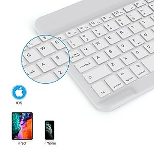OMOTON Bluetooth Keyboard, Wireless Rechargeable Keyboard for iPad, iPad Pro, iPad Mini, iPad Air with Illuminated LED (White)