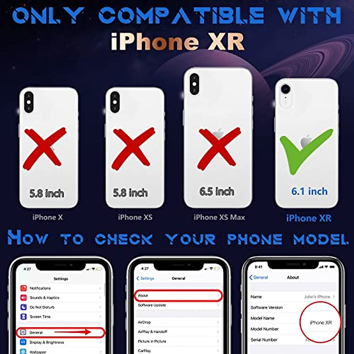 Coralogo for iPhone XR Case Astronaut Cute for Women Girls Girly Unique Black Phone Cases with Astronaut Hidden Stand Kickstand 6D Design Cover for iPhone XR 6.1 inch