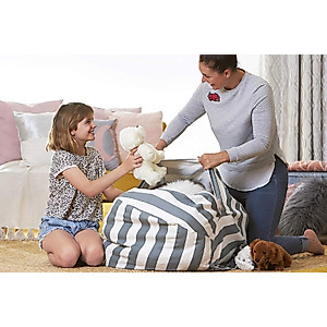 Aubliss Stuffed Animal Storage Bean Bag Chair Cover Only for Plush Toys, Blankets, X-Large 48"-Canvas Stripes Grey
