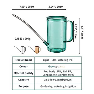 COTREPY Watering can, Long Nozzle, Watering Indoor Garden Plants, Modern Large Watering Globes, 1L (42.3fl Oz, 0.26 Gal), Suitable for Plants, Flowers, Bonsai, Gardens and Micro Landscapes(Green)