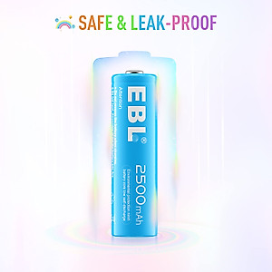 EBL Rechargeable AA Batteries 2500mAh 1.2V Ni-MH Double AA Battery 10 Pack