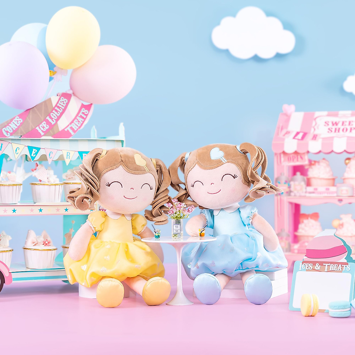 Gloveleya Baby Doll Gifts Plush Curly Girl Toys with Love 16" Azure