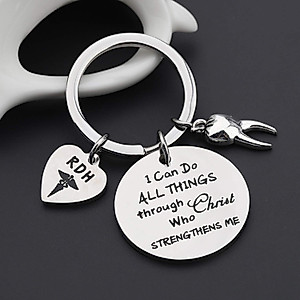 LQRI Dentist Gift Registered Dental Hygienist Gift I Can Do All Things Through Christ Who Strengthens Me Keychain Dental Jewelry Dentist Retirement Gift RDH Graduation Gift (sliver)