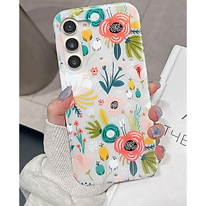 J.west Designed for Samsung Galaxy S23 Plus Case 5G 6.6", Soft Frosted Clear Case with Flower Cute Silicone Cover Elegant Floral Print Durable Slim Protective Phone Case for Women Girls