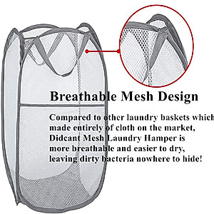 Portable Mesh Popup Laundry Hamper with Durable Handles, Folding Pop-Up Clothes Hampers Collapsible for Storage, Travel Cloth Basket Great for Home Kids Room, College Dorm, Travel (Grey)