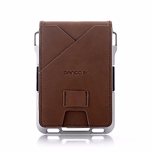 Dango Slim Minimalist Wallet for Men - RFID Blocking - Leather- Bifold, Rawhide/Raw Aluminum