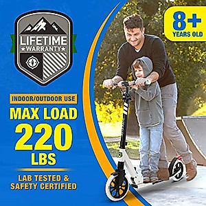 SereneLife Foldable Kick Scooter - Stand Kick Scooter for Teens and Adults with Rubber Grip at Tip, Alloy Deck, Adjustable T-Bar Handlebar Height, Smooth Gliding Wheels, Easy Maneuvering