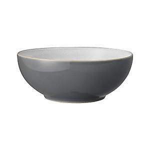 Denby - Elements Fossil Grey Cereal Bowls Set of 4 - Dishwasher Microwave Safe Crockery 820ml 17cm - Dark Grey, White Ceramic Stoneware Tableware - Chip & Crack Resistant Soup Bowls