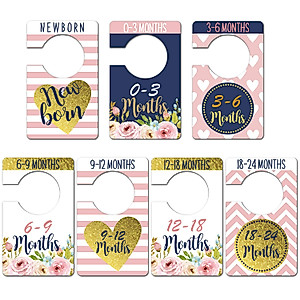 Baby Closet Size Dividers, Pink Floral Baby Closet Organizer for Girl, Newborn Wardrobe Divider Hangers to Arrange Clothes with Separator by Size or Age, Baby Shower, 0-24 Months