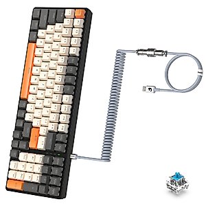 ZIYOU LANG Mechanical Gaming Keyboard, LED Backlit Keyboard, 98 Keys Mixed Color Keycaps Coiled Type-C to USB Cable Wired Computer Keyboard for Windows Laptop PC Gamer - Grey/BlueSwitch