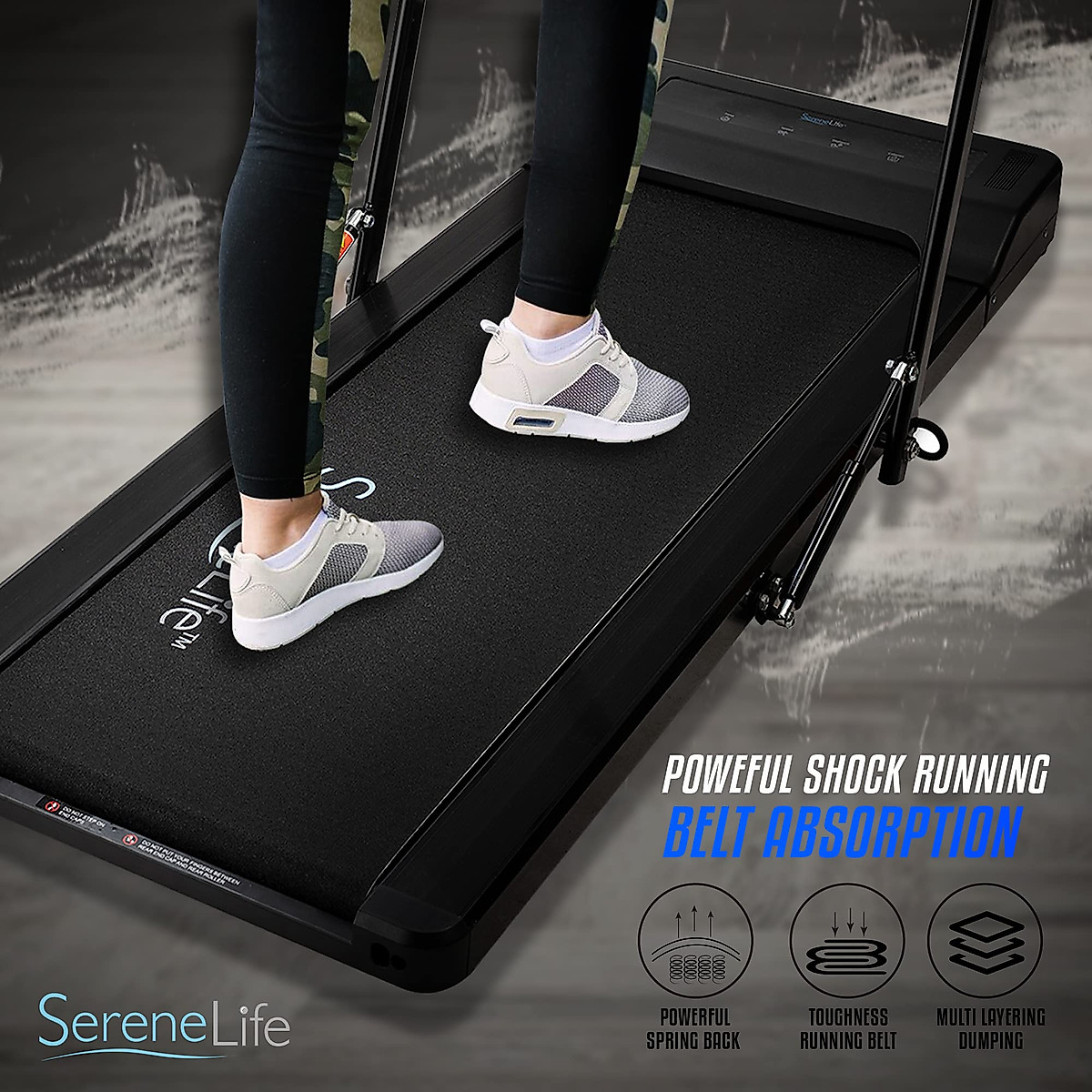 SereneLife Folding Treadmill Exercise Running Machine, Under Desk Storage, Electric Motorized with16 Pre-Set Program, Bluetooth Integration, Home Gym/Office, Walking or Jogging, 265lbs Capacity