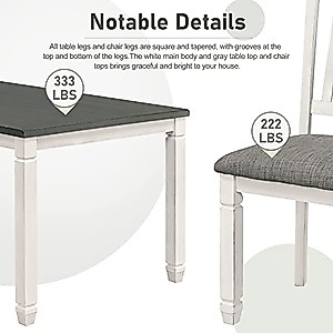 GLORHOME 6 7-Piece Dining Table Set with Upholstered Chairs-Shaped Legs for Kitchen Family-Modern and Stylish Design, Gray+White