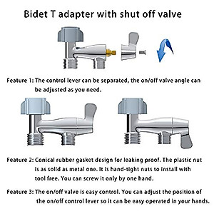 Hibbent No Leaking Design Metal Bidet T-adapter with Shut-off Valve,Tool-free Installation by Hand Tighten Nut, 3-way Toilet Tee Connector Water Diverter Valve for Bidet Attachment - Polished Chrome