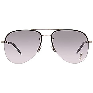 SAINT LAURENT Women's Classic 11 M Aviator Sunglasses, Silver/Silver/Grey, One Size