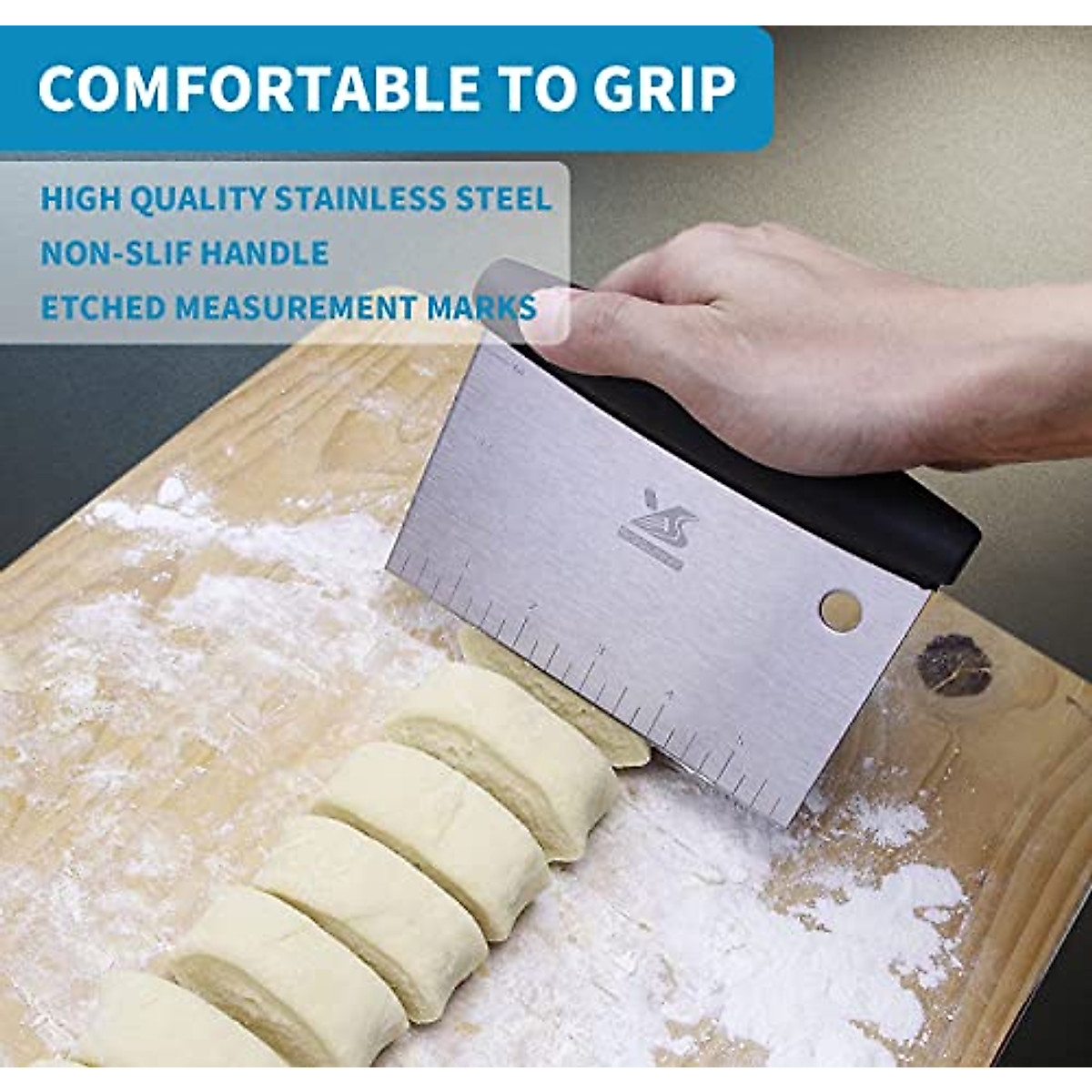 MSY BIGSUNNY Dough Scraper Baking Pastry Cutter Good Grip Pastry Scraper Chopper Stainless Steel Dough Cutter