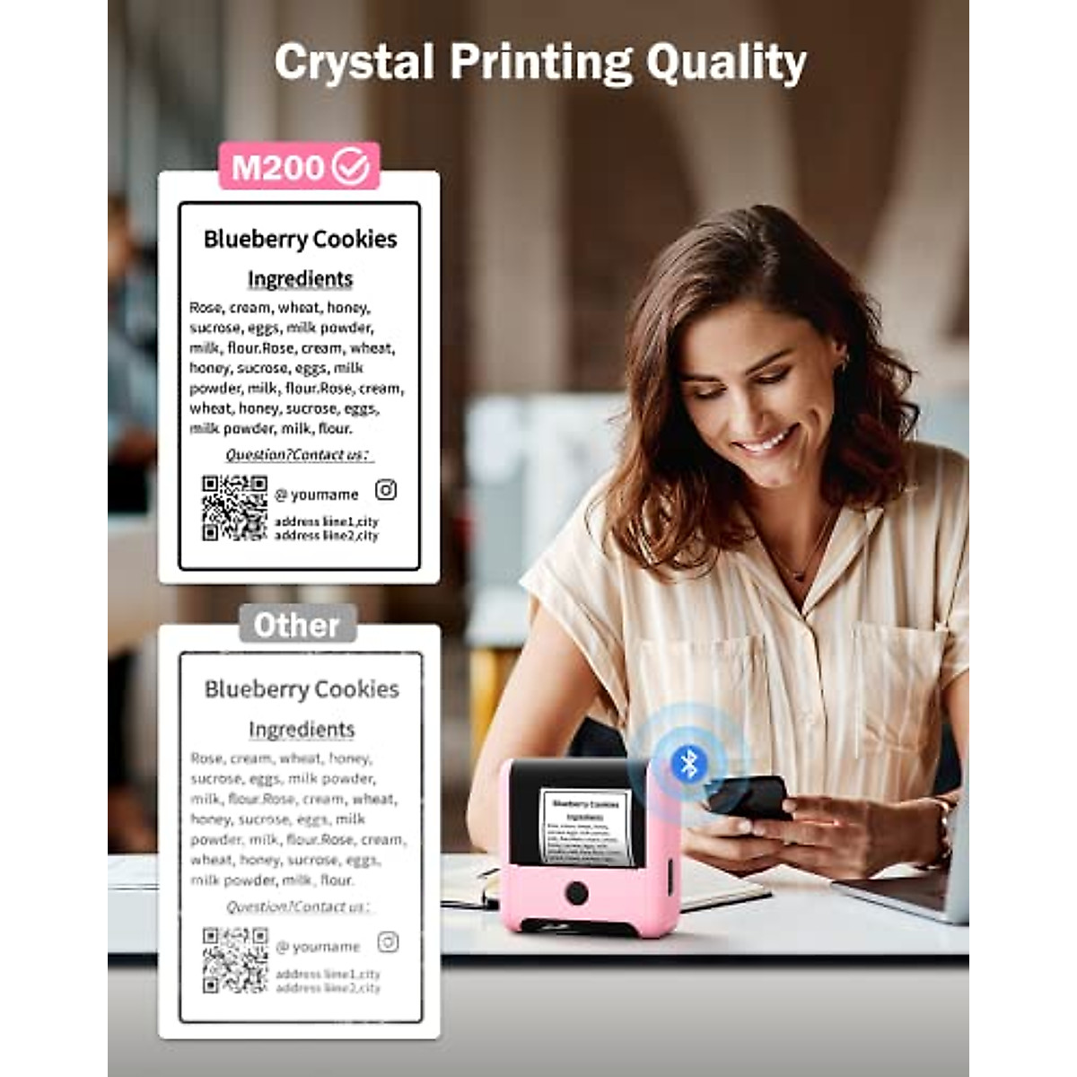 Phomemo Label Makers- M200 Label Printer Machine with 3 Paper,2023 Upgrade 3 Inch M110 Label Maker,WiFi Bluetooth Thermal Label Printer,Phone Support,for Android iOS System,for Shipping,Labeling- Pink