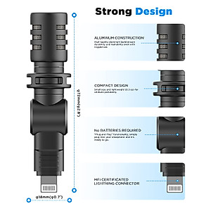 BOYA BY-M100D iPhone Microphone Mini Plug&Play Phone Microphone for iPhone 14/14 Pro/13/iPad/IOS with Lightning Port for YouTube/Vlog/Interview