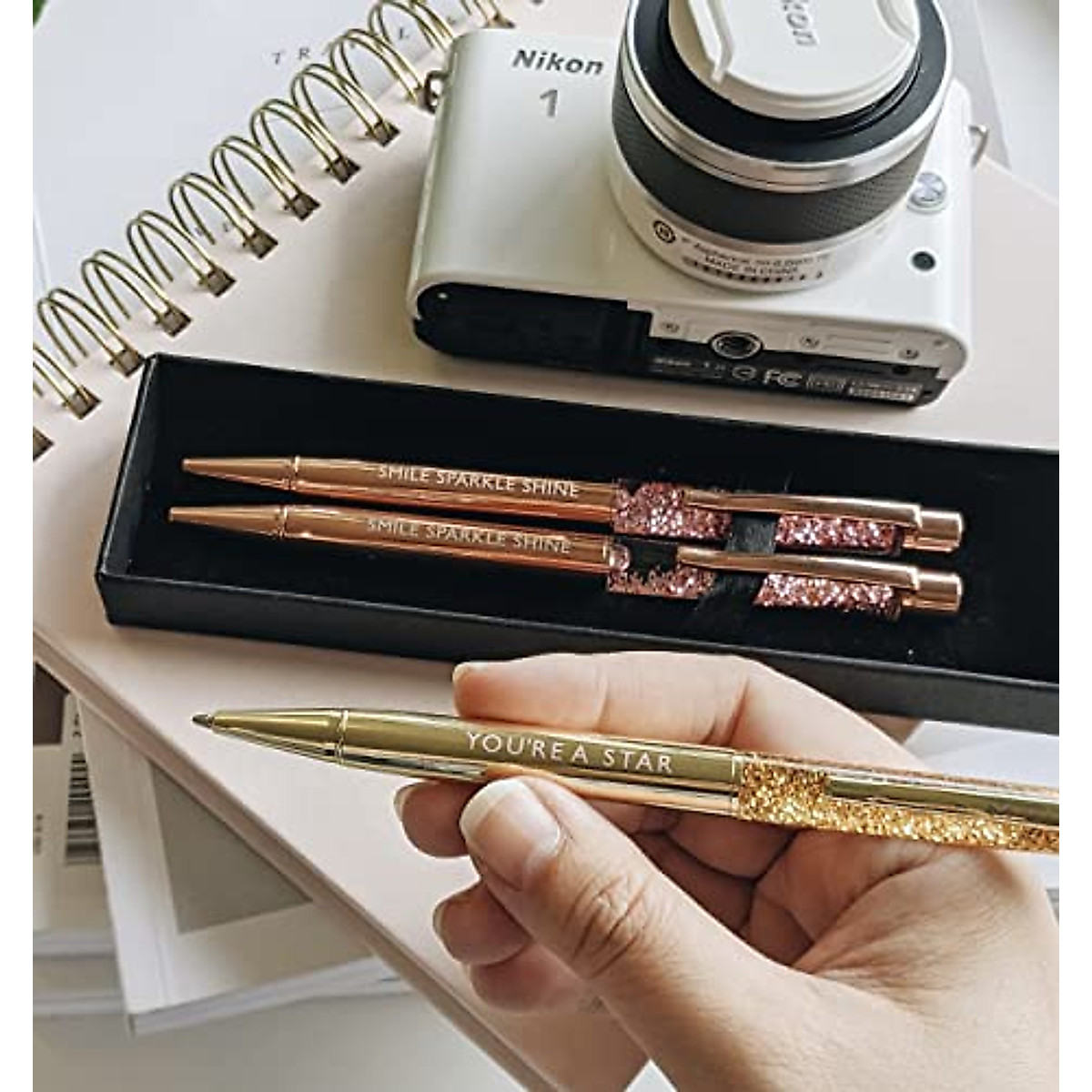 MESMOS Fancy Pens for Journaling, Boss Lady Gifts for Women, Gifts for Boss Women, Nice Pens for Women, Teacher Appreciation Gifts, Pretty Cute Pen Set, Inspirational Motivational Pens, Luxury Pens