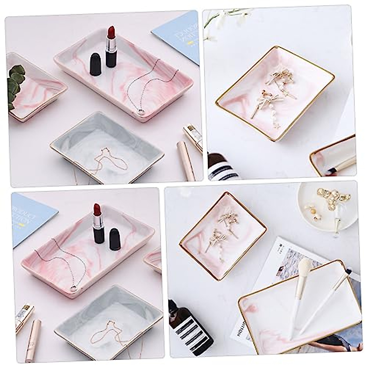 NOLITOY 1pc Marble Storage Tray Necklace Ring Holder Porcelain Jewelry Trinket Tray Necklace Display Dish Trinket Dish Perfume Tray Desk Tray Jewelry Plate Decorate Earrings Miss Ceramics