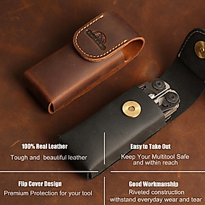 Topstache Leather Multitool Sheath for Belt - Multitool Holster for Belt - Leather Multitool Pouch for Leatherman Surge - Leather Multitool Case - Belt Loop Leather Multitool Holder, Darkbrown