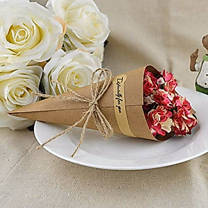 50Pcs Kraft Paper Cones Bouquet Wrapping Paper Cones Wedding Confetti Candy Gift Flower Paper Cones Holder with Hemp Ropes for DIY Wedding Table Decor Party Gift Packaging, Brown