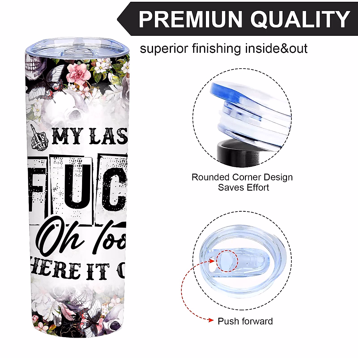 ATHAND Funny Birthday Gifts for Women Girls Friends, My Last F*ck Floral Skull Coffee Tumbler Cups with Lid, Double Wall Insulated Travel Coffee Mug, Gift Ideas for Her (Pack of 1)