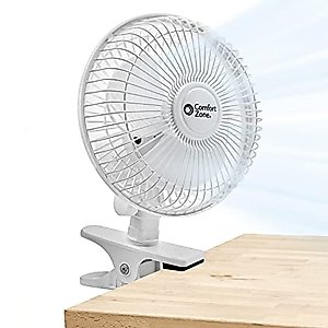 Comfort Zone CZ6C 6-inch Quiet Portable Indoor 2-Speed Desk Fan with Clip and Fully Adjustable Tilt, White for Home, Office, Bedroom
