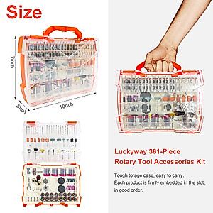 Luckyway 361-Piece Rotary Tool Accessories Kit, Grinding Polishing Drilling Kits, 1/8" Shank Electric Grinder Universal Fitment for Easy Cutting, Grinding, Sanding, Sharpening, Carving and Polishing