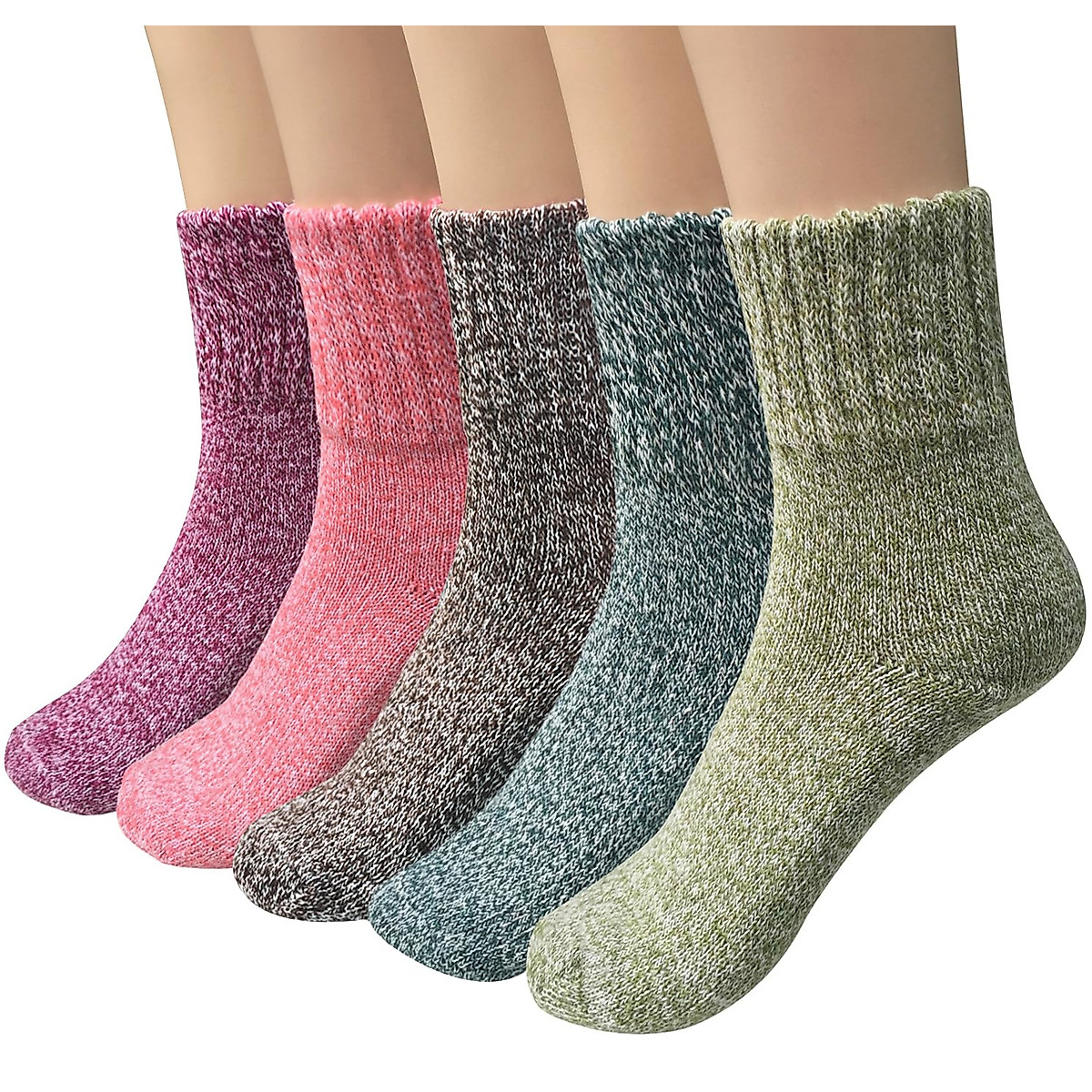 YSense 5 Pairs Womens Wool Socks Thick Knit Warm Winter Socks Cozy Comfy Socks Gifts for Women